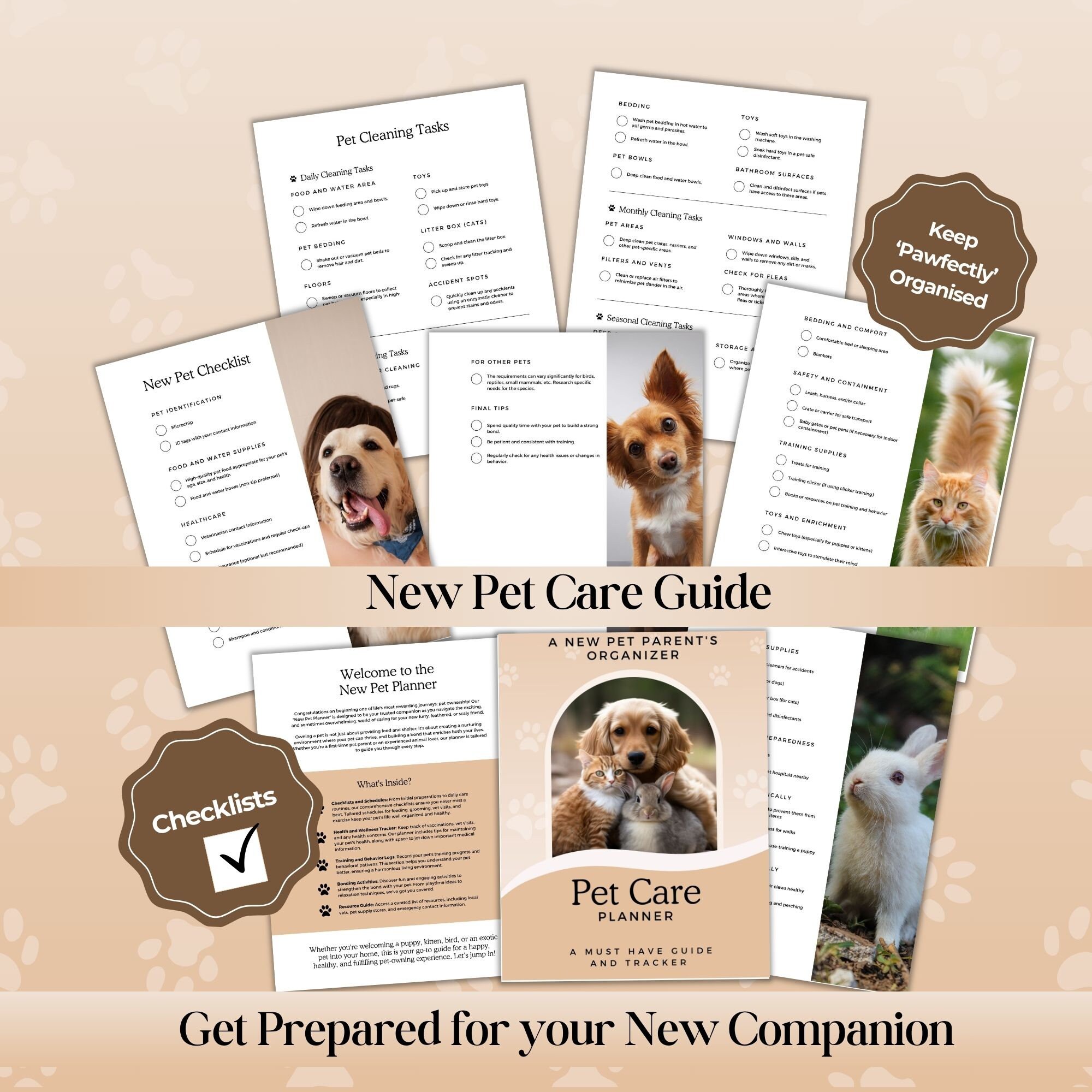 Pet Care Planner With Printable Checklists, Pet Health Record, Pet ...