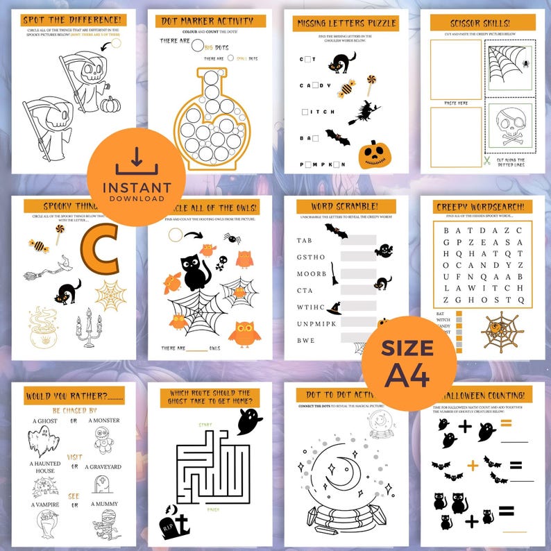 99 Printable Activity Sheets, Halloween Wordsearch Spot the Difference ...