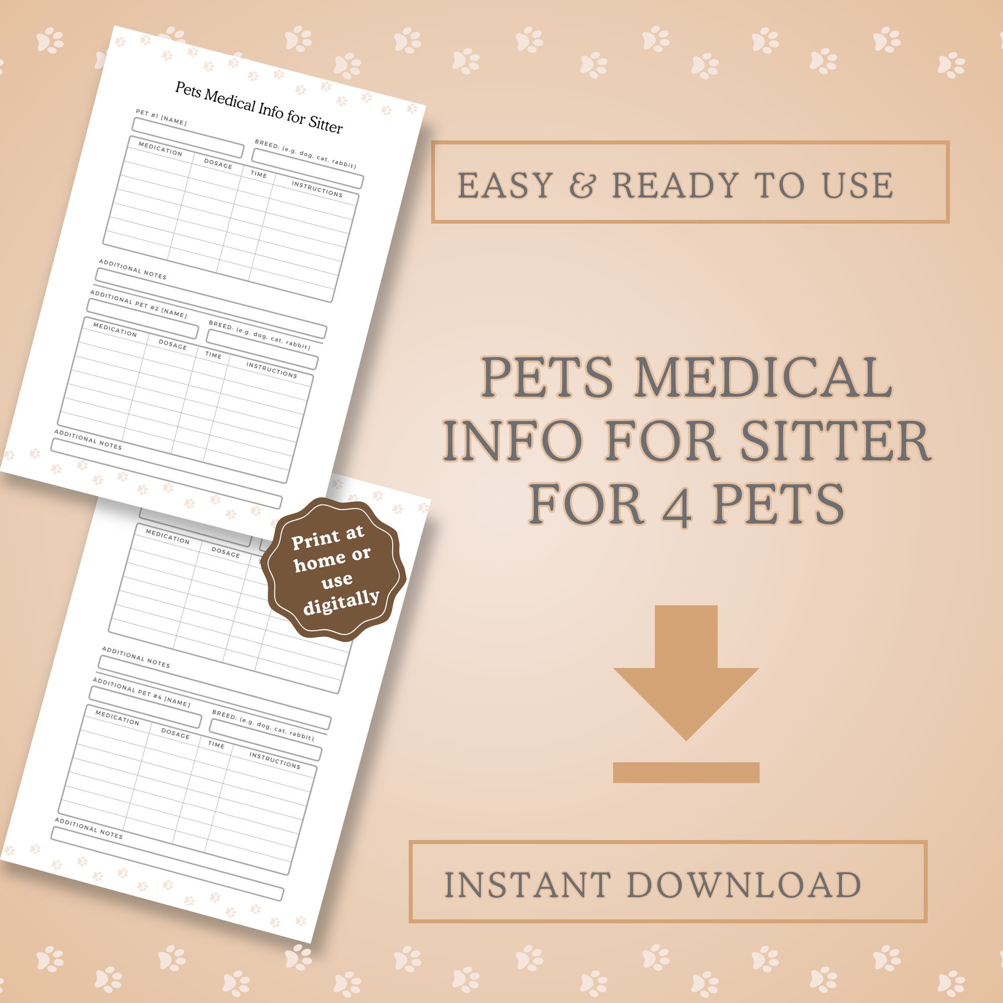 Pet Sitter Notes, Pet Sitter Form, Pet Information, Pet Sitter Schedule ...