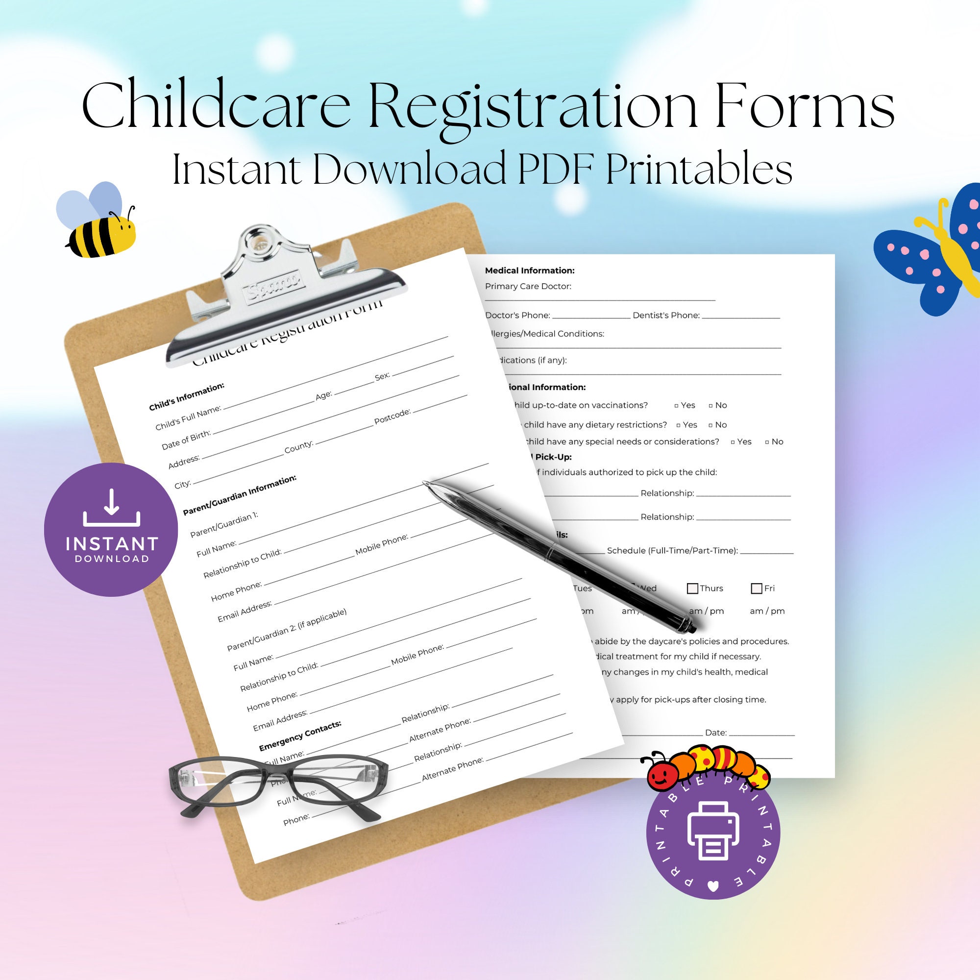 Editable Childcare Registration Forms for Home Daycare, Pre-school ...