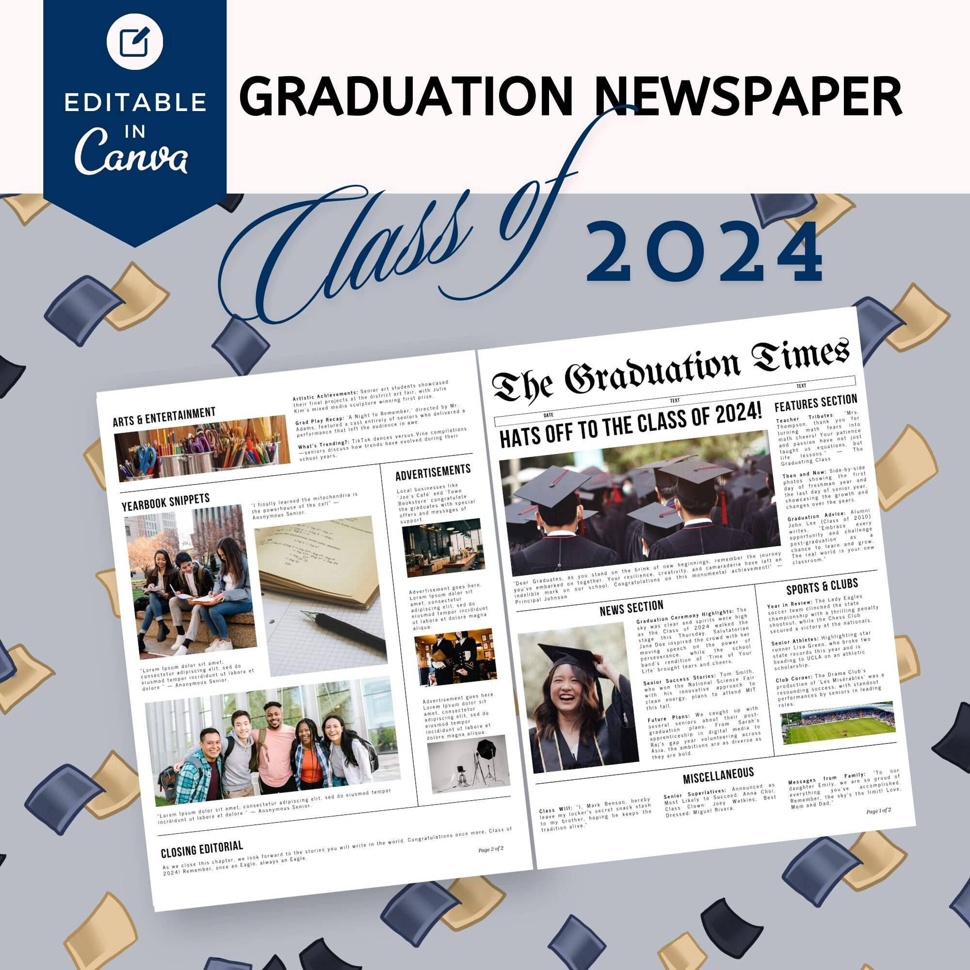 Graduation Newspaper Announcement Template, Graduate Party Invitation ...