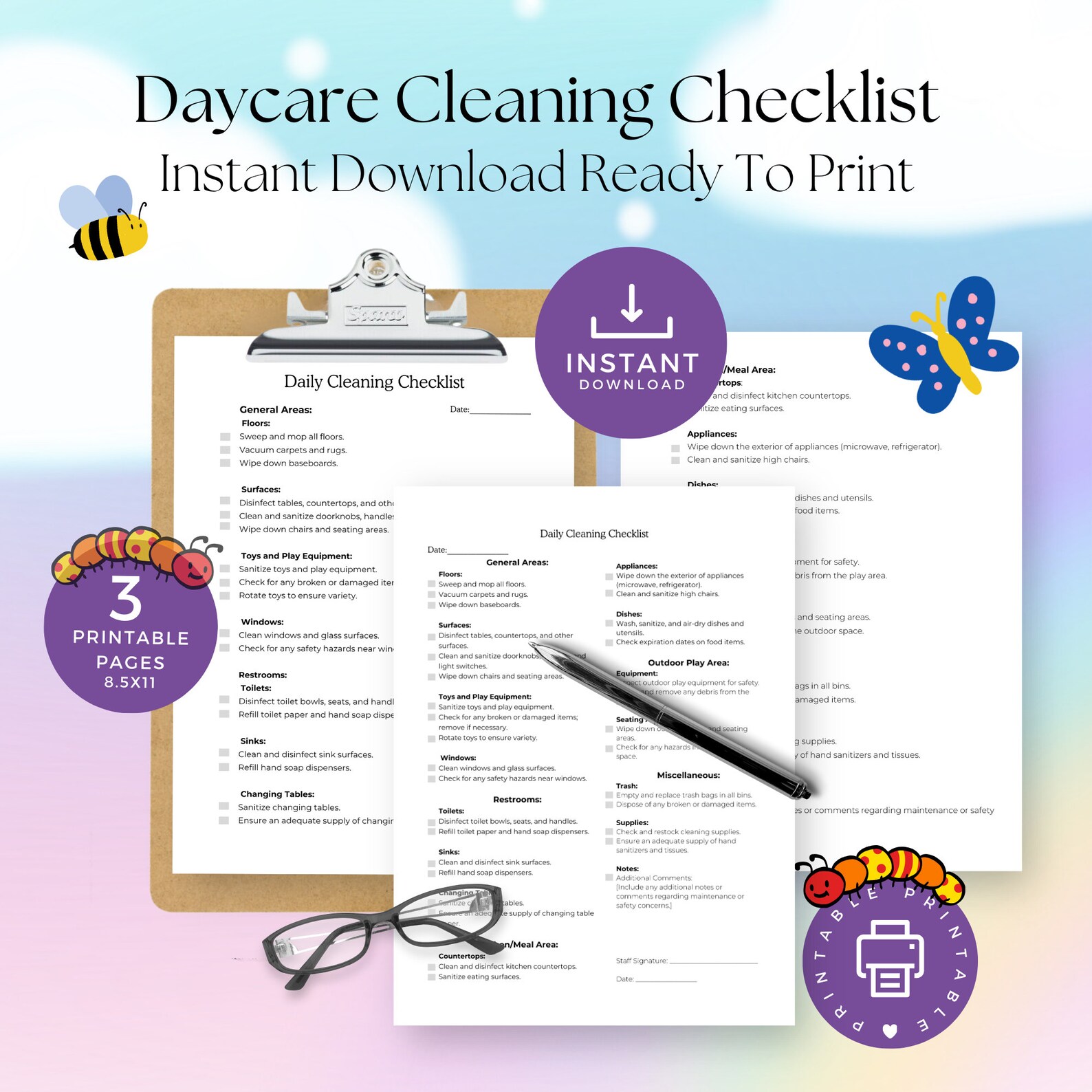 Daycare Daily Cleaning Checklist Editable Template & Printable ...