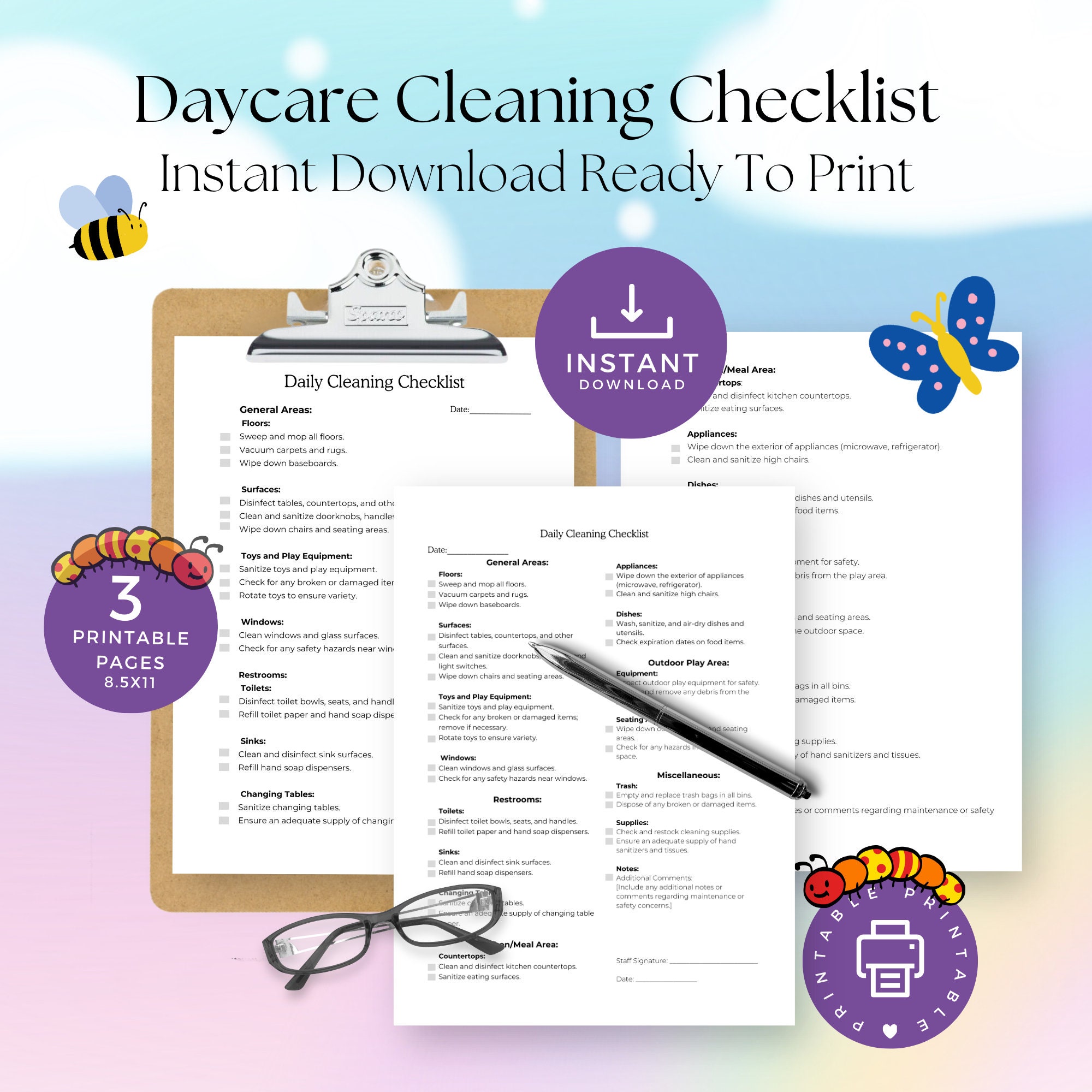 Daycare Daily Cleaning Checklist Editable Template & Printable ...