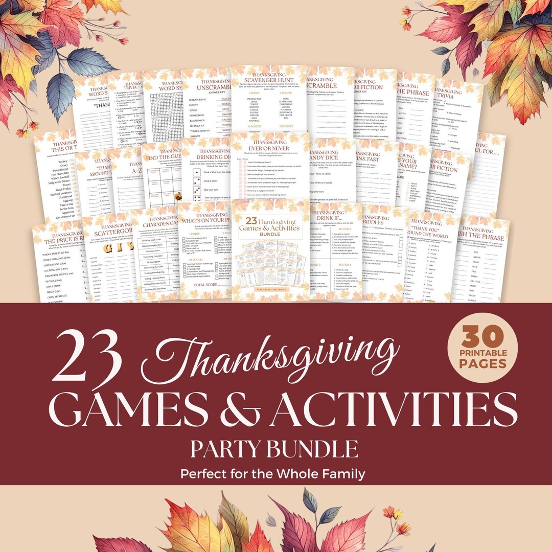Printable Thanksgiving Games Bundle for Adults & Teens, Friendsgiving ...