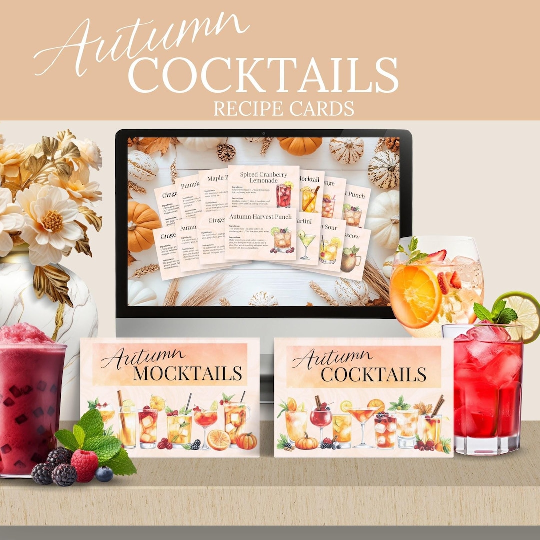 20 Autumn Cocktail & Mocktail Recipe Cards, Digital Festive ...