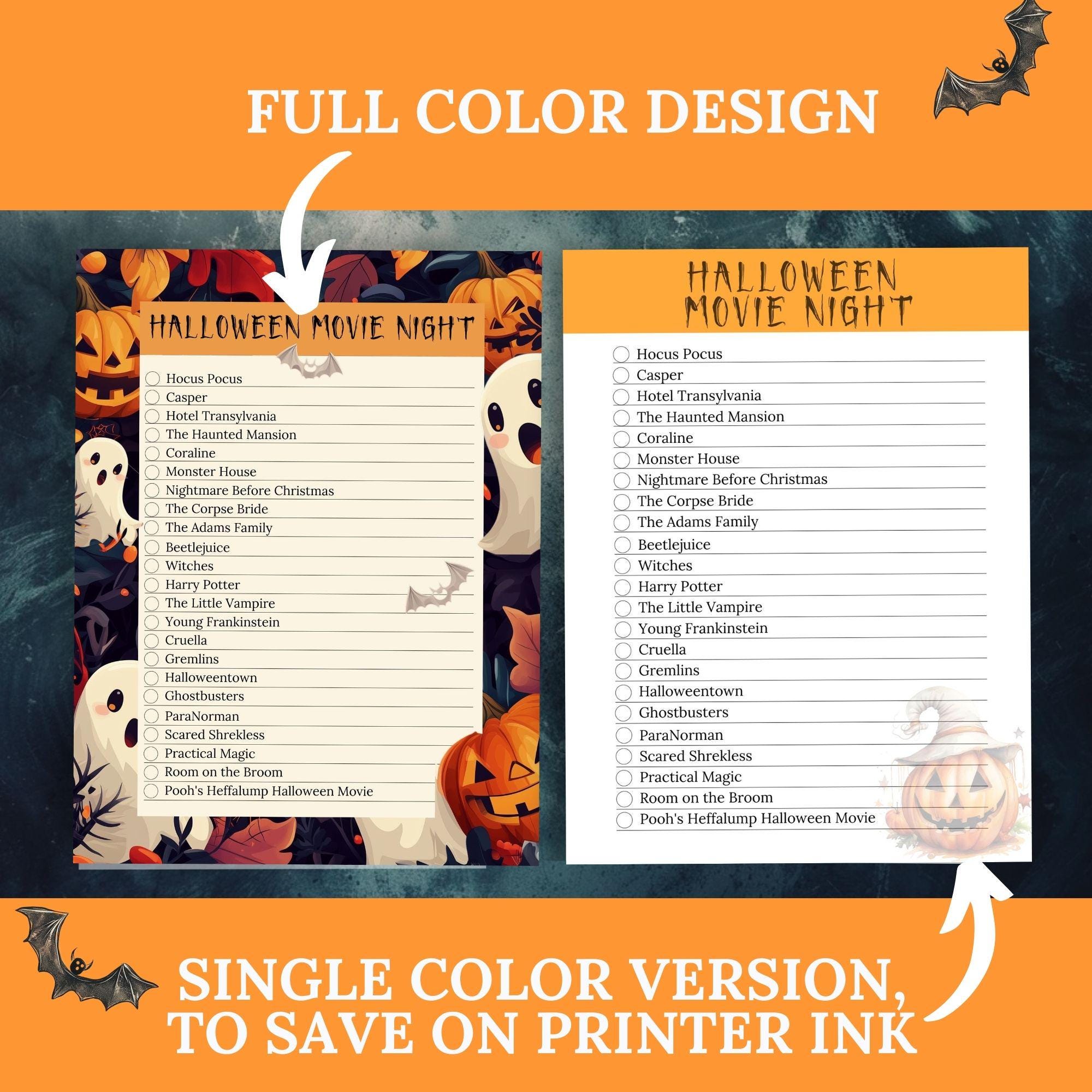 Printable Halloween Movie Checklist, Family Movie Night, Must-see ...