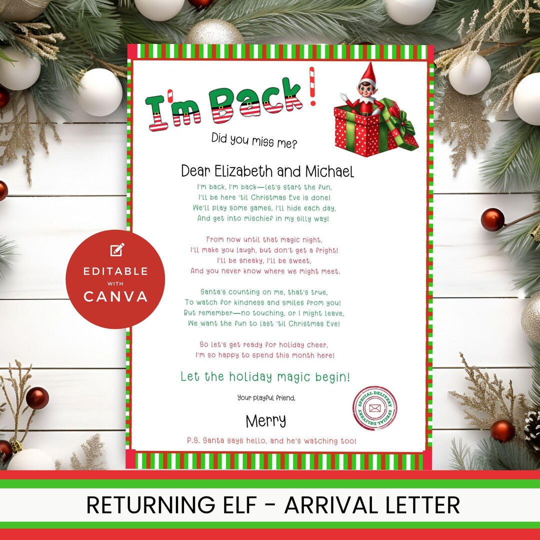 Magical Christmas Elf Returning Arrival Letter Template, Editable ...