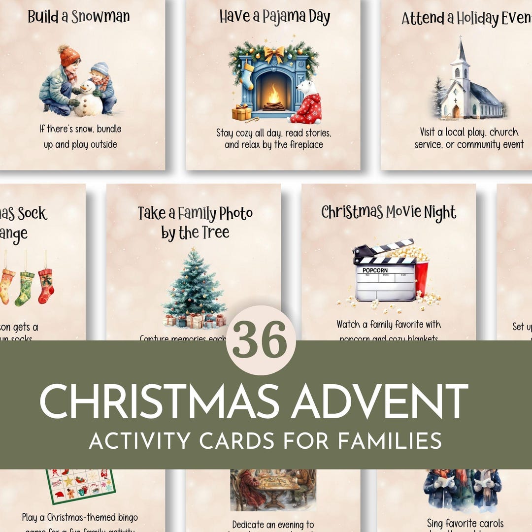 Printable Advent Activity Cards for Kids, DIY Christmas Advent Calendar ...