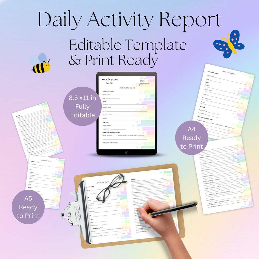 Daily Daycare Activity Report, Childcare Form Parent Communication ...