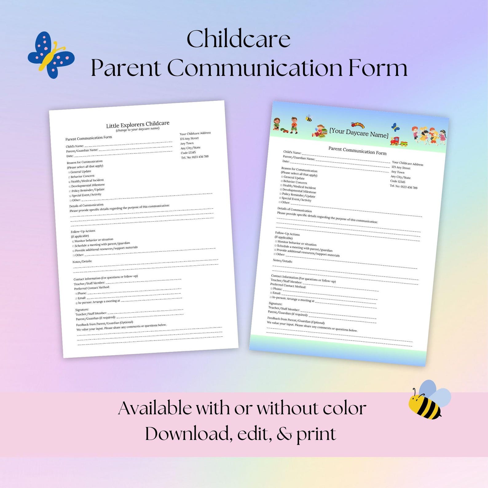 Editable Parent Communication Form for Daycare & Childcare Providers ...