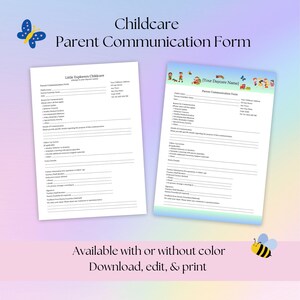 Editable Parent Communication Form for Daycare & Childcare Providers ...