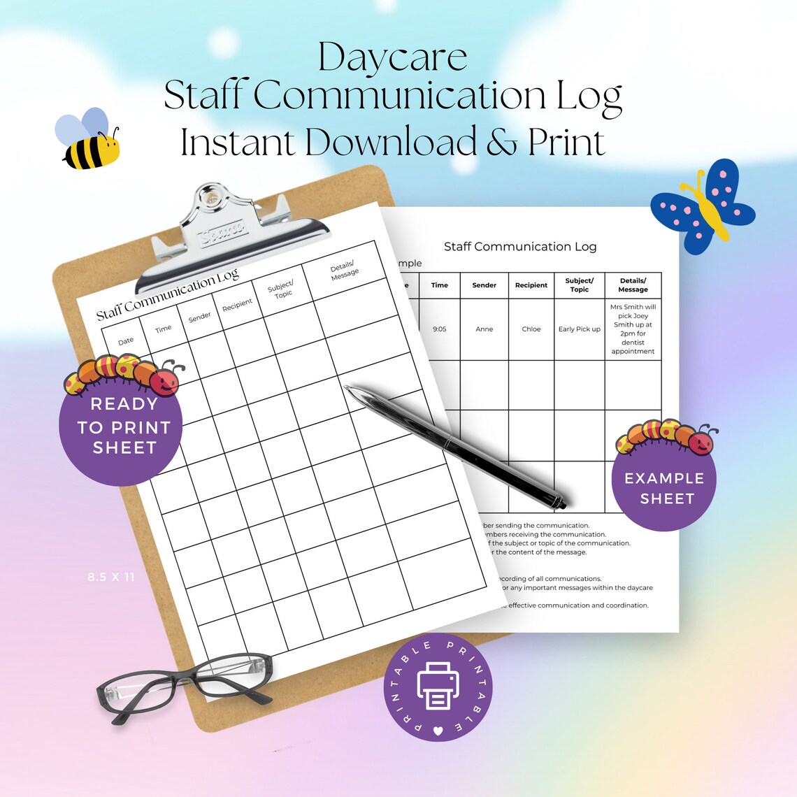Daycare Staff Communication Log, Staff Message Tracker, Childcare ...