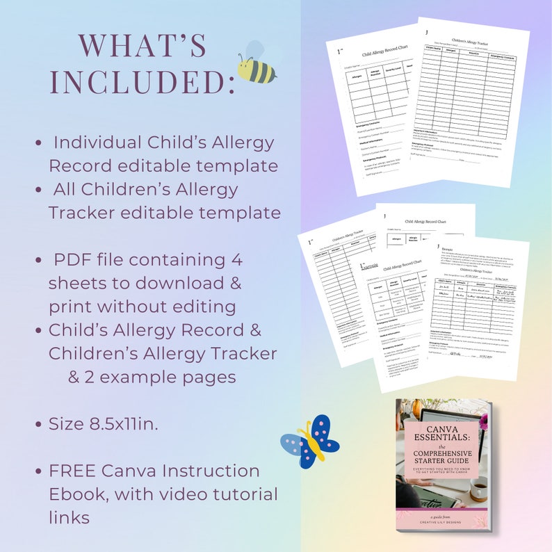 Daycare Allergy Form, Children Allergy Tracker, Child Allergy Record ...
