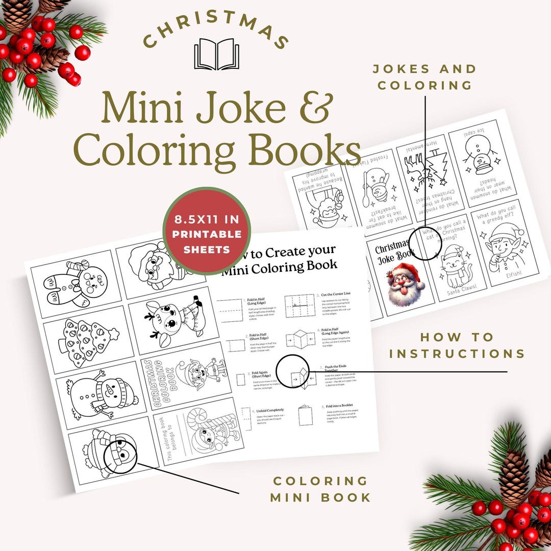 Mini Christmas Coloring Book Printable, Kids Foldable Joke & Activity ...