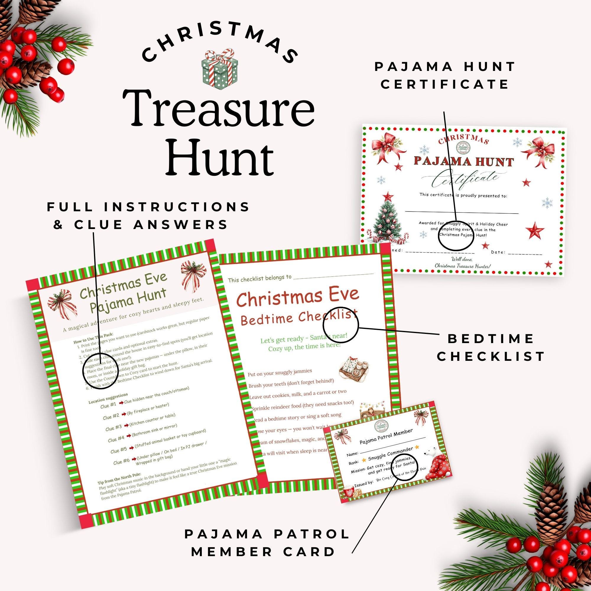 Christmas Eve Pajama Hunt Printable, Kids Scavenger Clue Cards ...