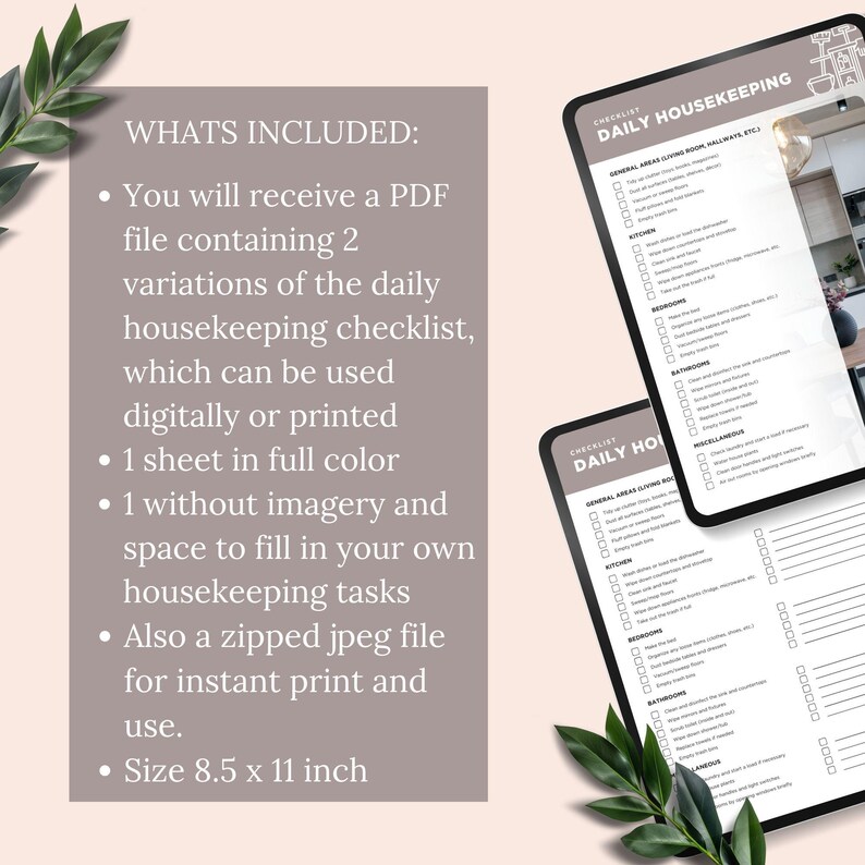 Printable Daily Housekeeping Checklist, Airbnb Cleaning List, House ...