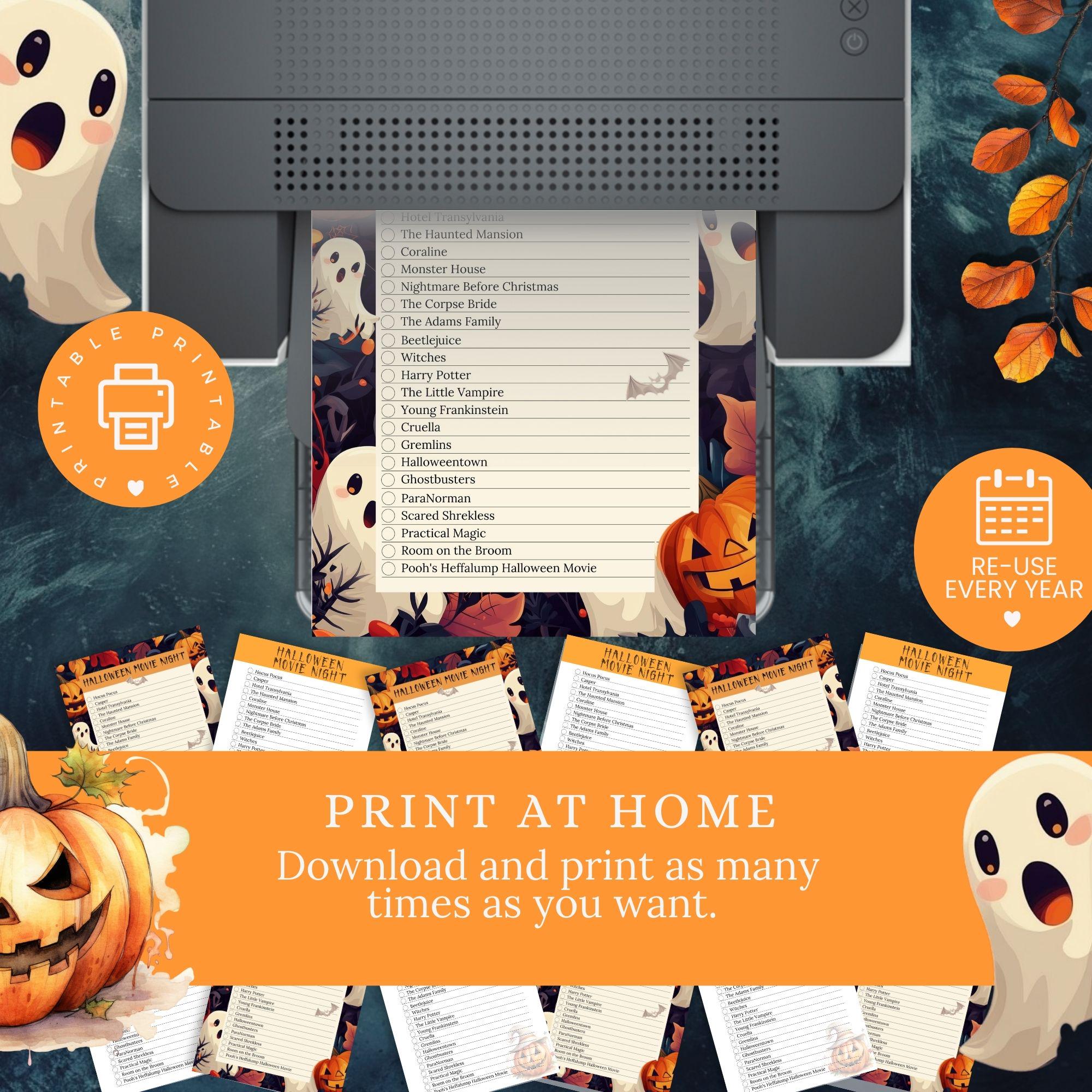 Printable Halloween Movie Checklist, Family Movie Night, Must-see ...