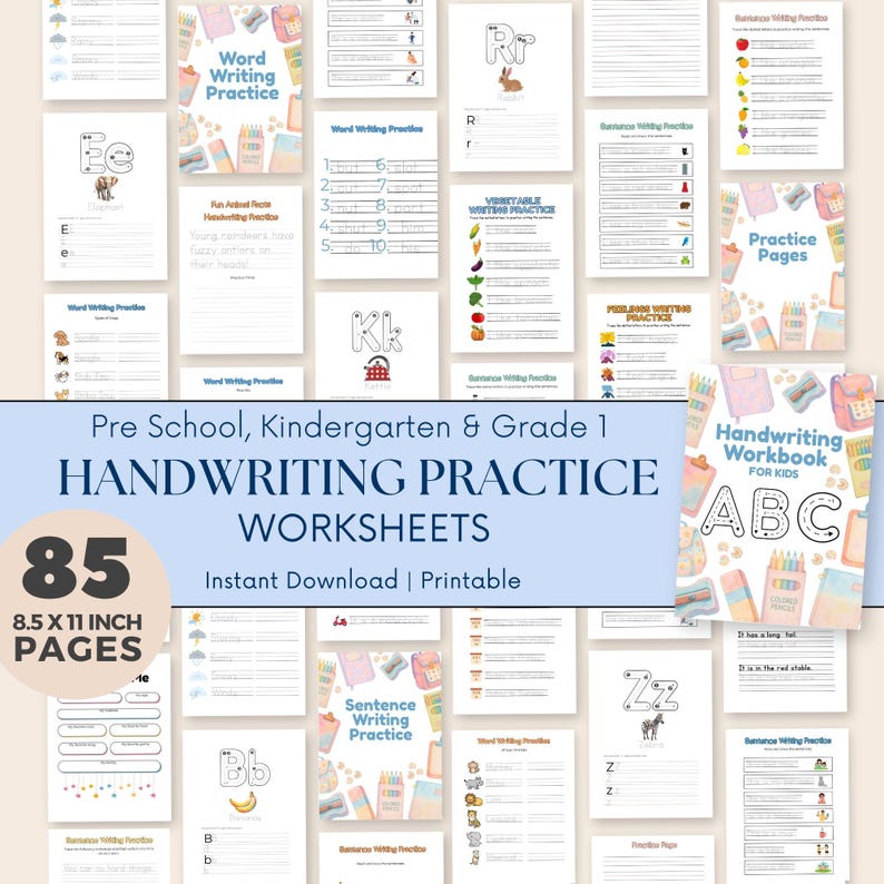 Children's Handwriting Practice Sheets, Educational Pack for Homeschool ...