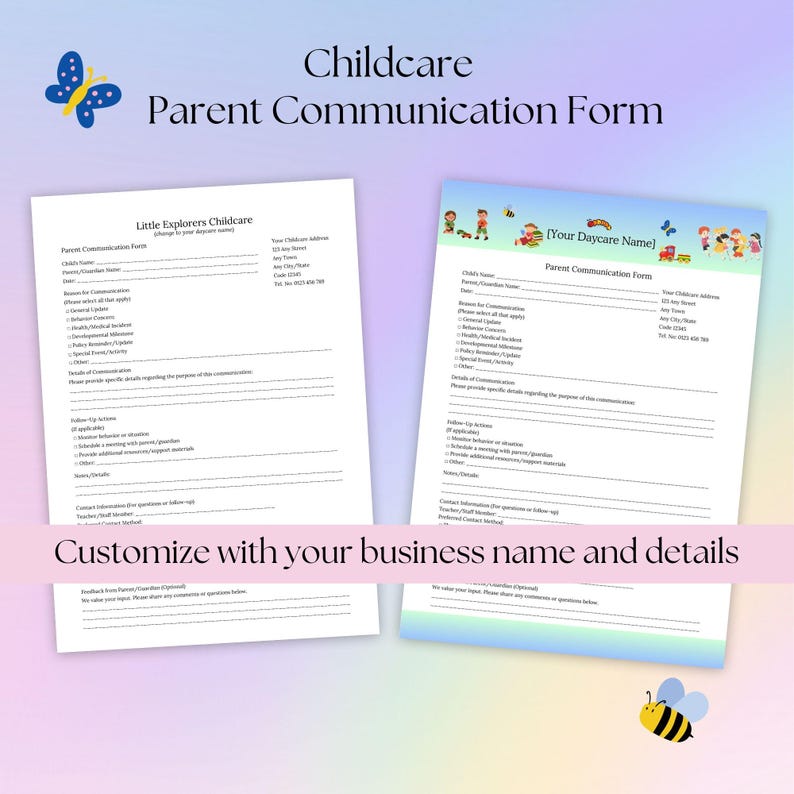 Editable Parent Communication Form for Daycare & Childcare Providers ...