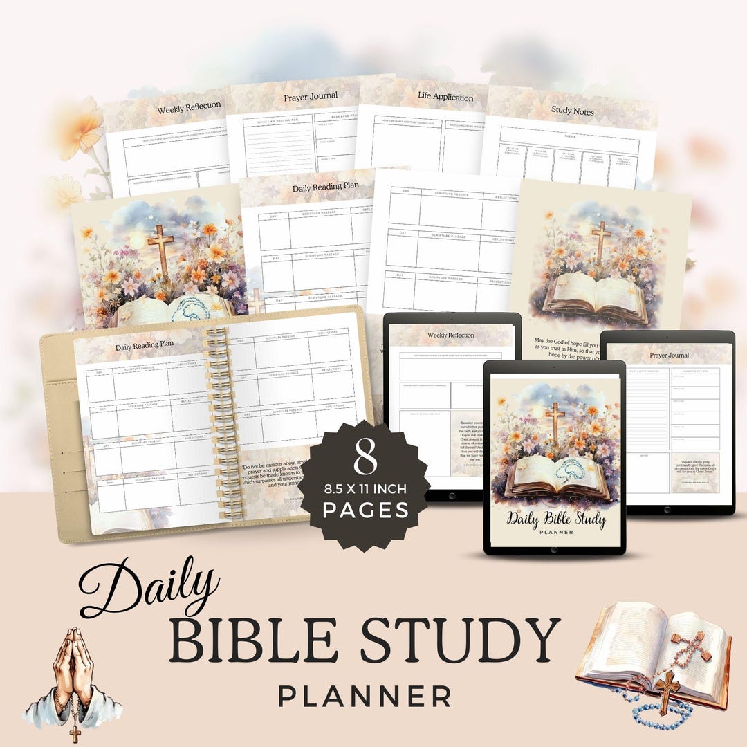 Daily Bible Study Planner, Beige Floral Digital Prayer Printable ...
