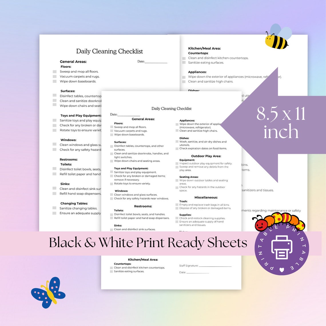 Daycare Daily Cleaning Checklist Editable Template & Printable ...