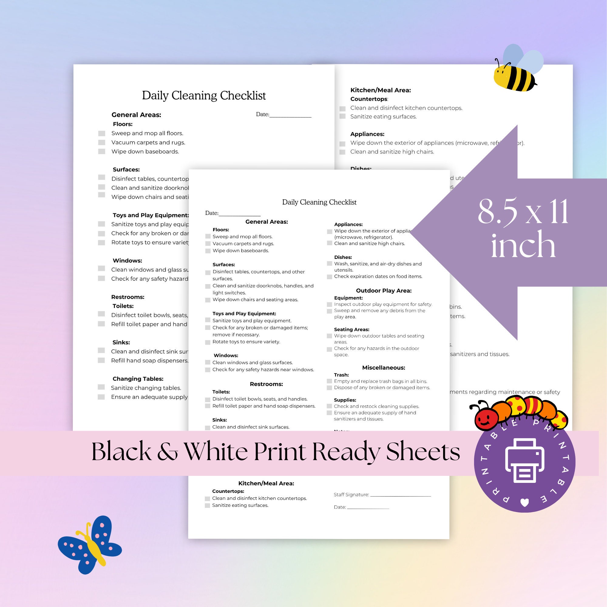 Daycare Daily Cleaning Checklist Editable Template & Printable ...