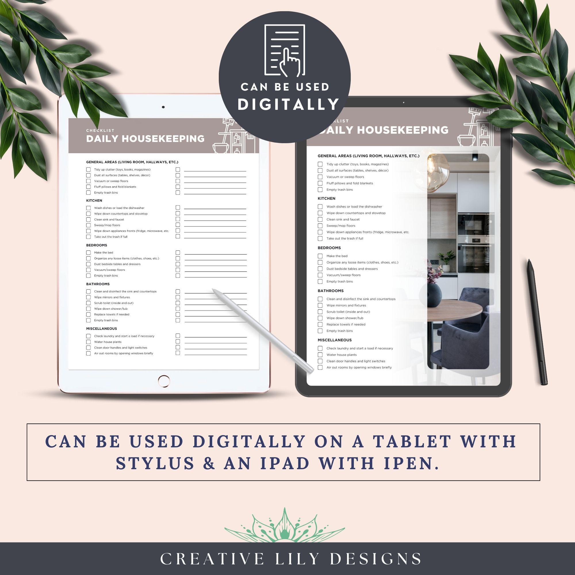 Printable Daily Housekeeping Checklist, Airbnb Cleaning List, House ...