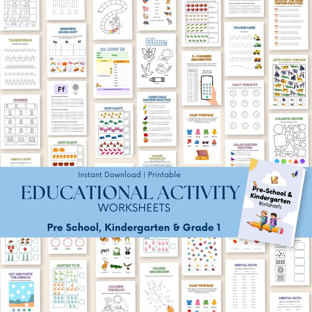 Kids Activity Booklet, Children's Learning Activities, Educational Pack ...