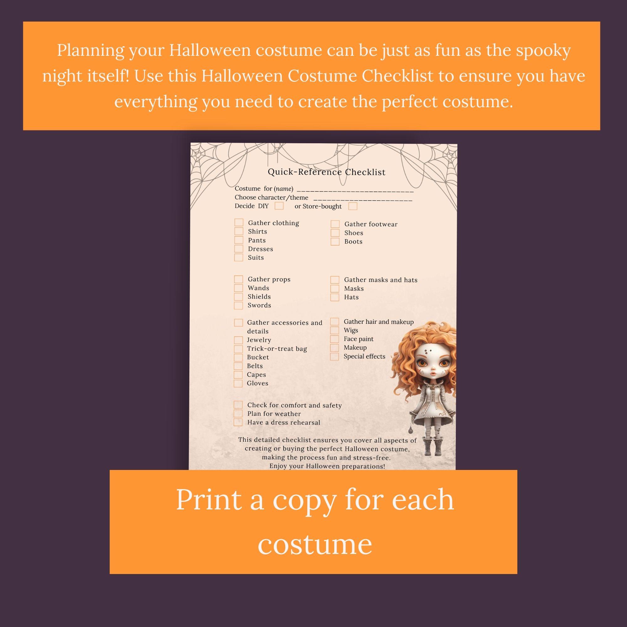 Complete Halloween Costume Guide and Checklist Printable, DIY Halloween ...