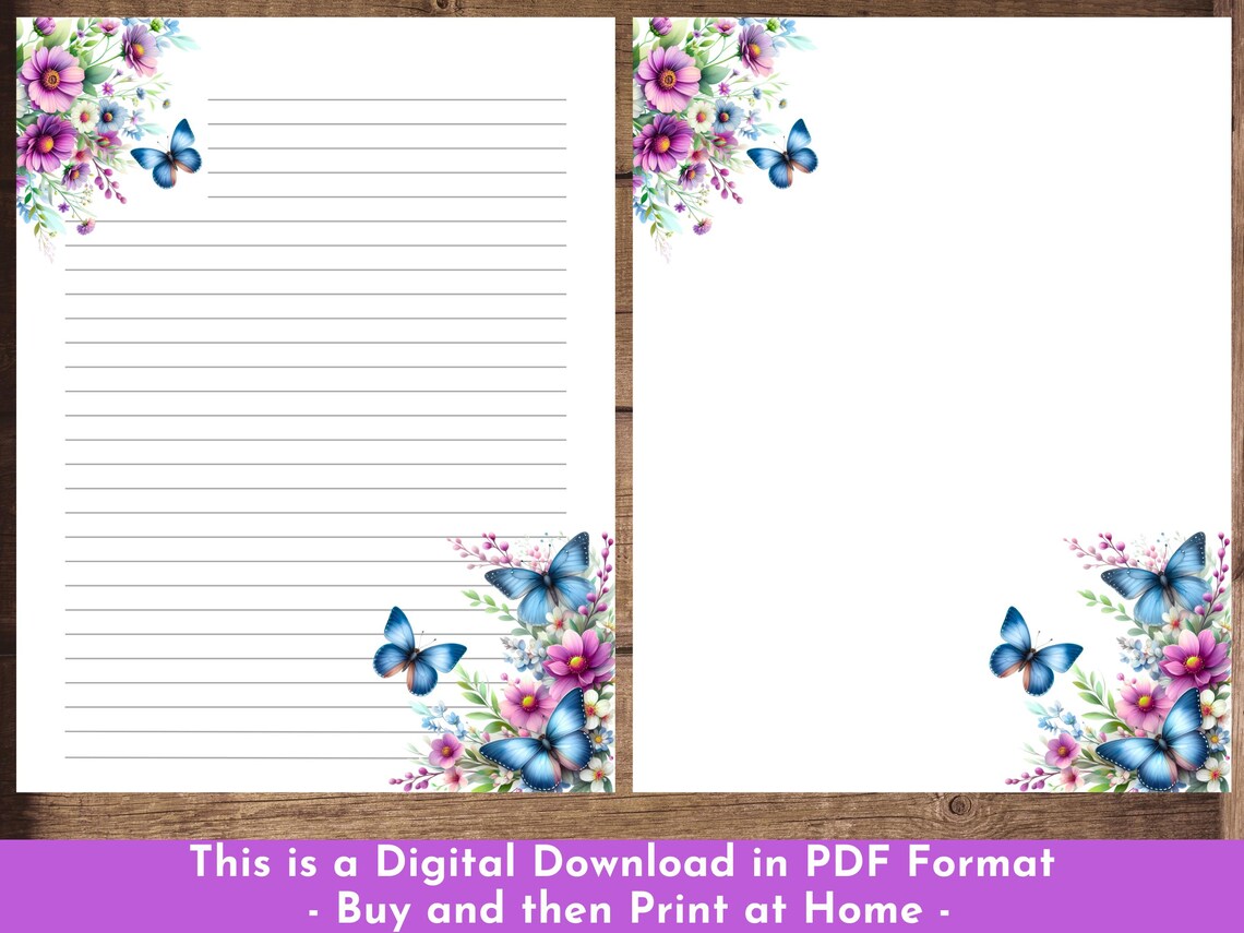 Blue Butterflies Printable Stationery Butterflies Floral Spring ...
