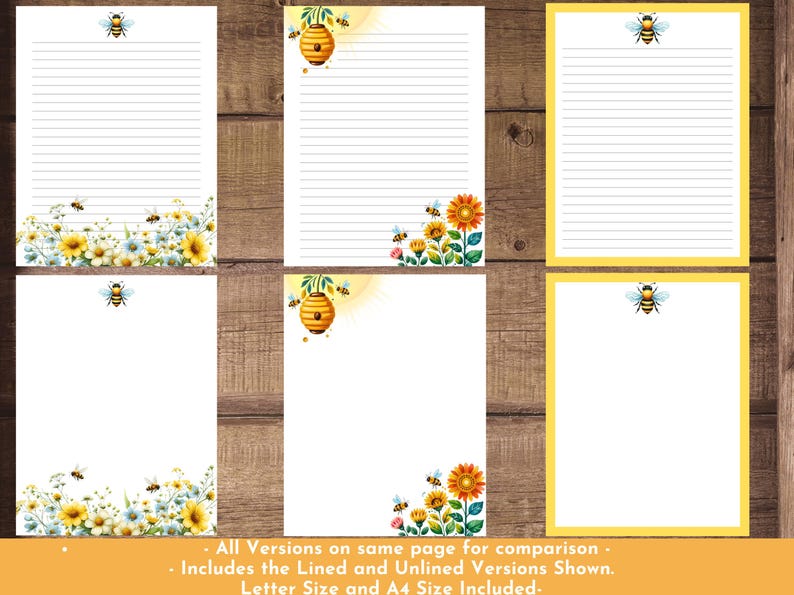 Bees Stationery Paper Printables Set Summer Spring Flowers Stationary ...