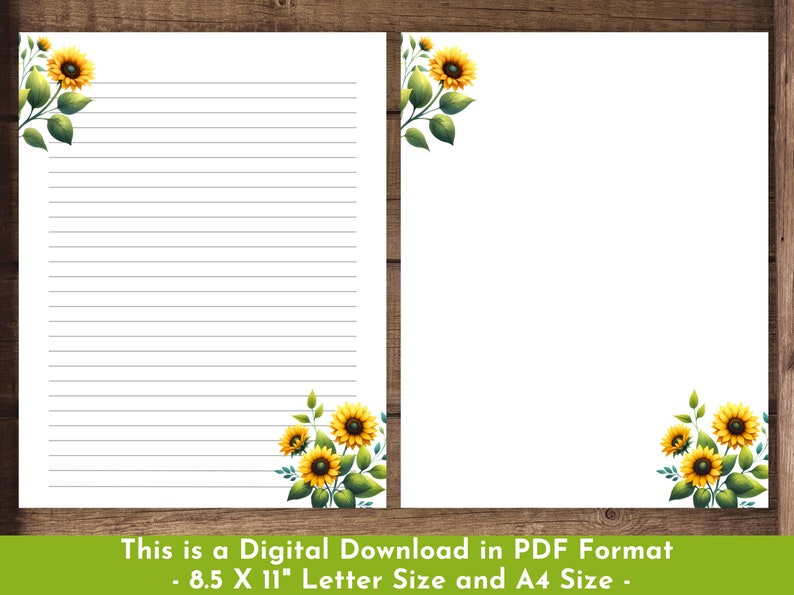 Printable Stationary Sunflowers Letter Writing Paper Print at Home ...