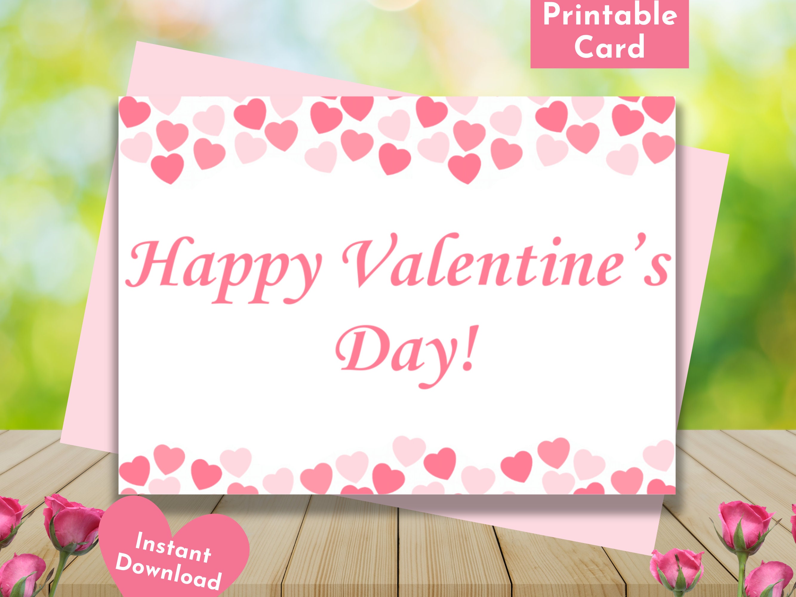 Happy Valentines Day Printable Card, Pink Hearts,5x7 and 4.25x5.5 ...