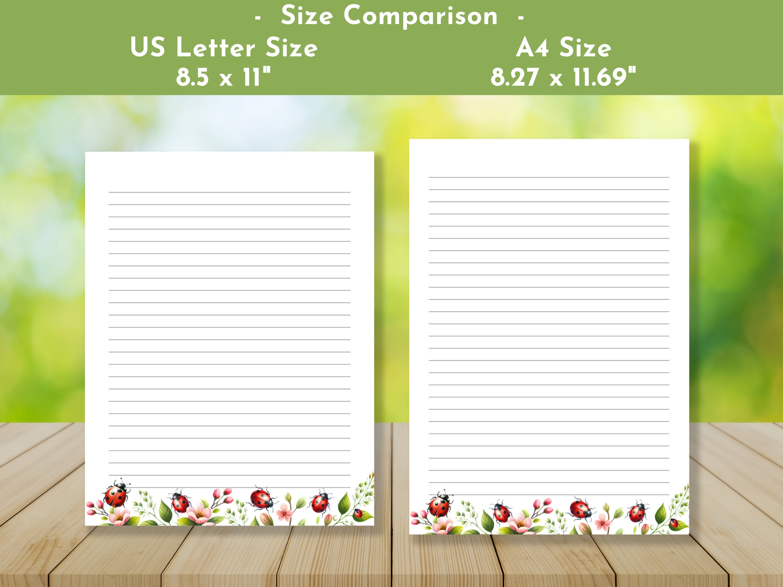 Ladybug Printable Stationary Set Lady Bug Beetles Spring Pink Flowers ...