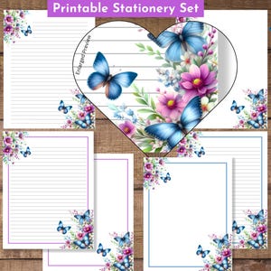 Blue Butterflies Printable Stationery Butterflies Floral Spring ...