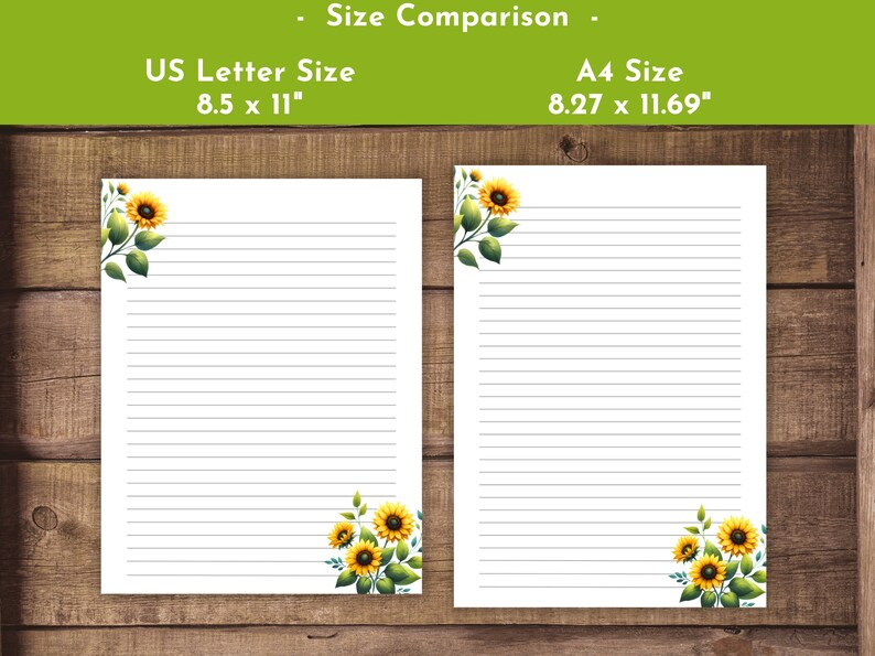 Printable Stationary Sunflowers Letter Writing Paper Print at Home Sunflower Printer Sheets ...
