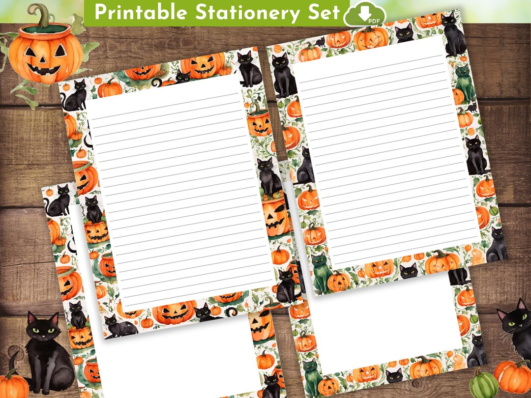 Black Cats Pumpkins Halloween Printable Stationary Set Stationery ...