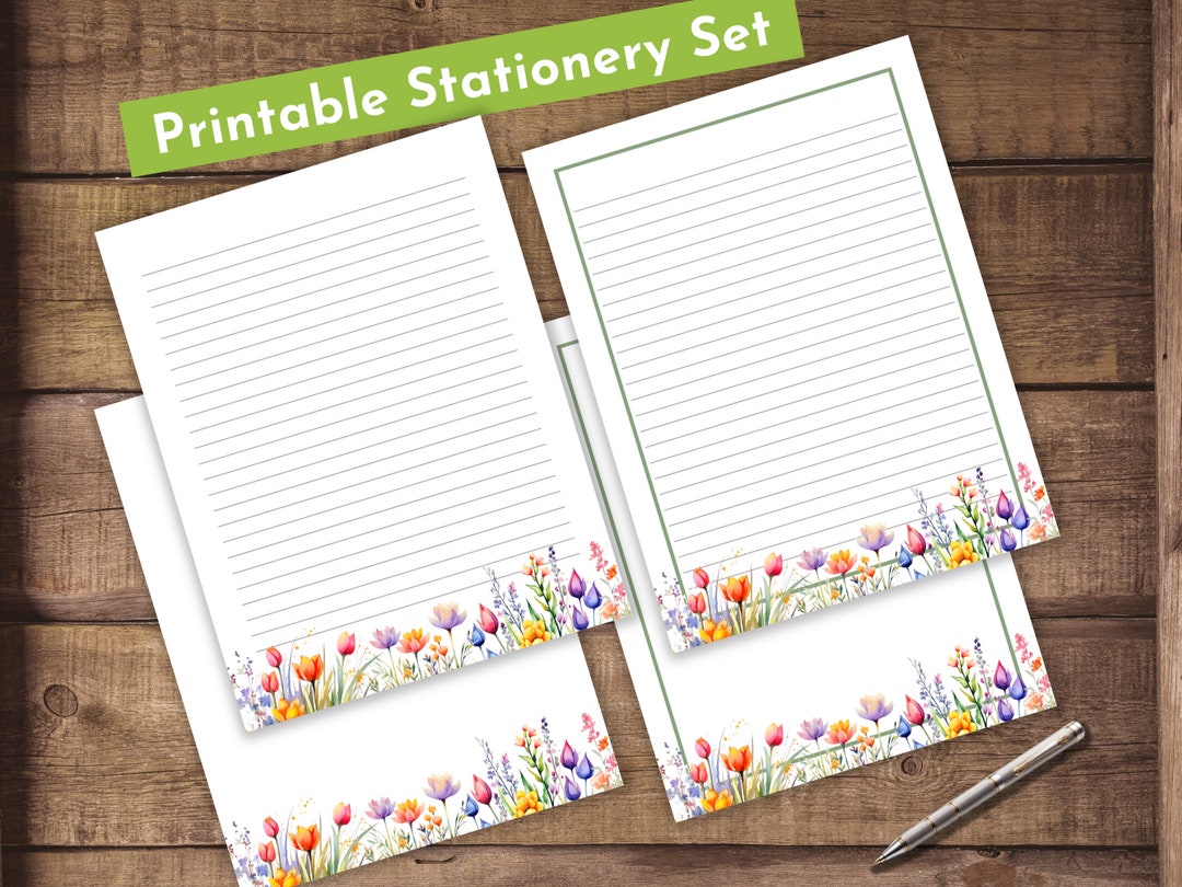 Printable Stationary Watercolor Flowers Wildflowers Floral Stationery ...