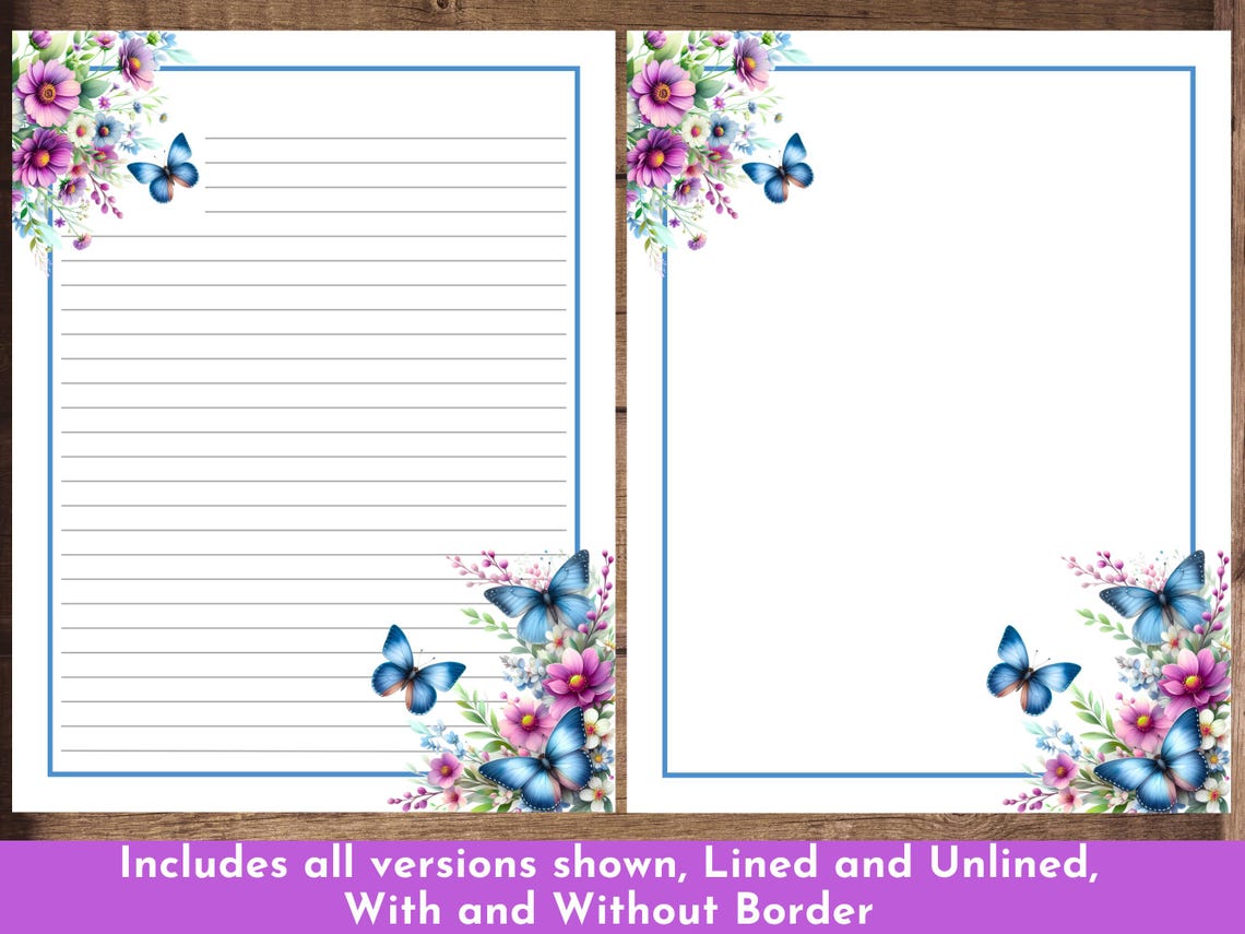 Blue Butterflies Printable Stationery Butterflies Floral Spring ...