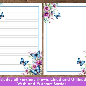 Blue Butterflies Printable Stationery Butterfly Floral Spring ...