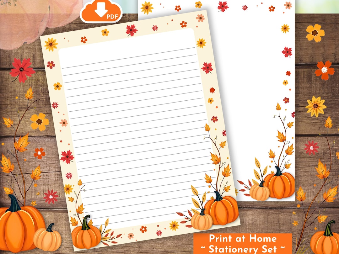 Fall Pumpkin Printable Stationary Autumn Journal Writing Paper ...