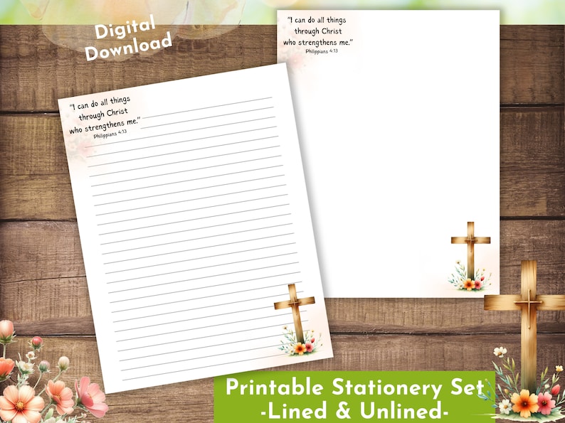 Bible Quotes Stationary Set Printable Prayer Catholic Cross ...