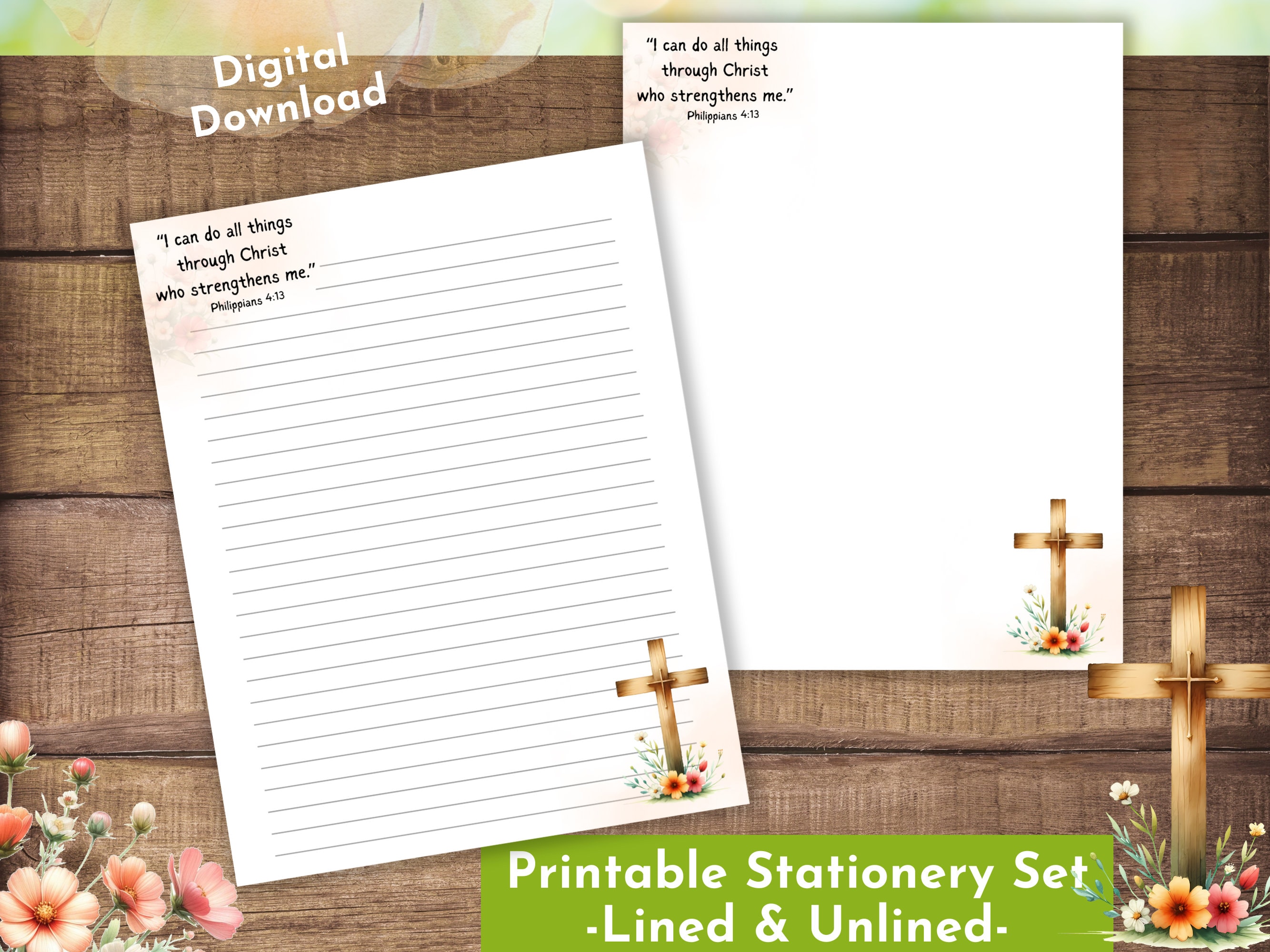 Bible Quotes Stationary Set Printable Prayer Catholic Cross ...