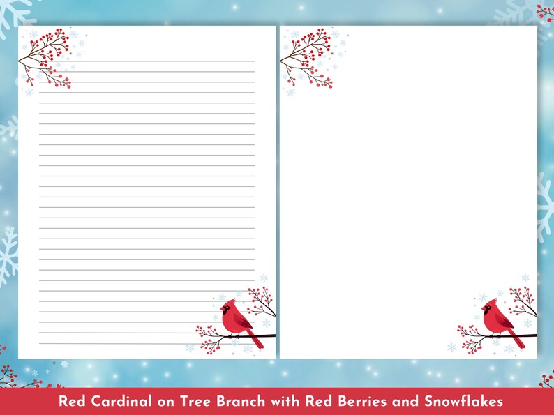 Printable Stationary Paper Winter Cardinal Snowflake Christmas ...