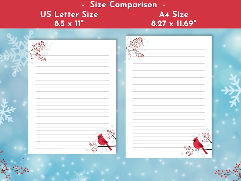 Printable Stationary Paper Winter Cardinal Snowflake Christmas ...