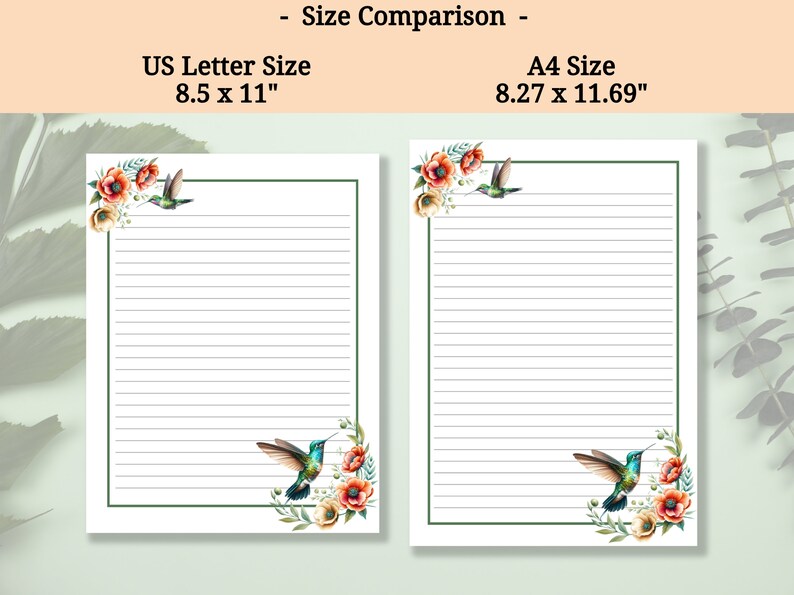 Hummingbird Writing Paper Stationery, Peach Floral Printable Stationary ...