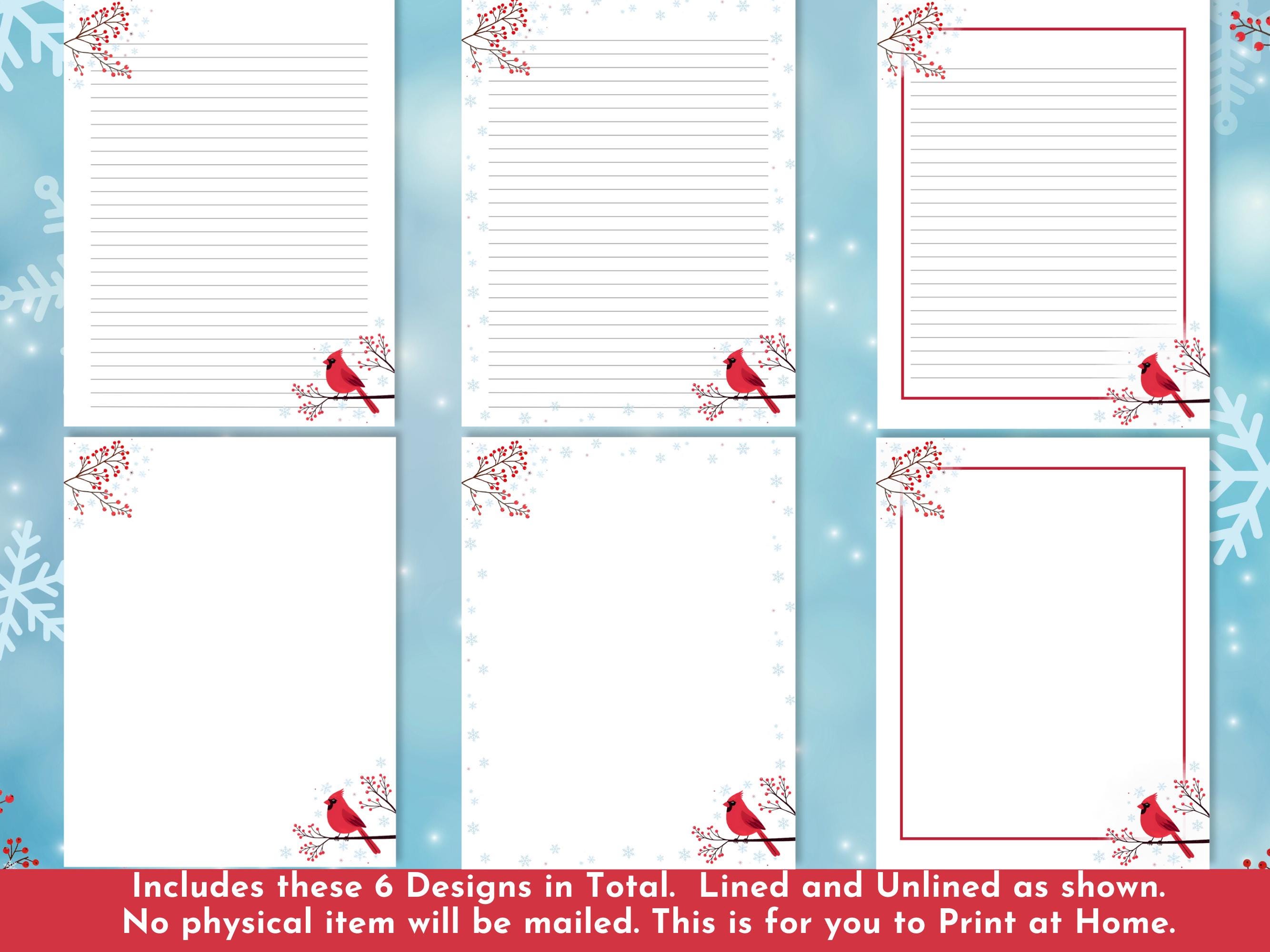 Printable Stationary Paper Winter Cardinal Snowflake Christmas ...