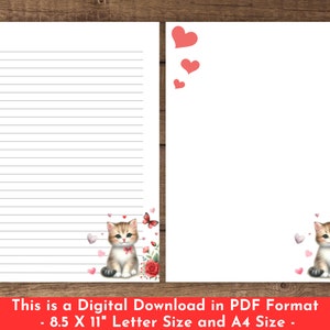 Valentine's Day Cat Kitten Printable Stationary Stationery Set Letter ...