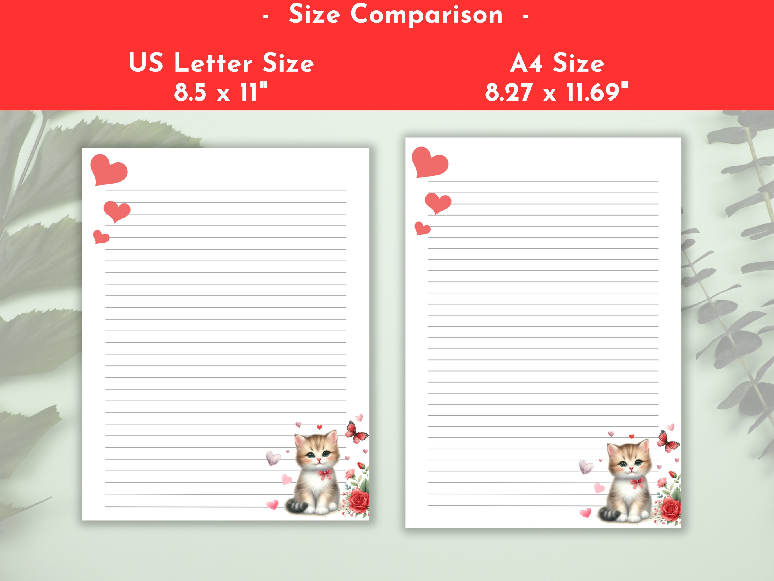 Valentine's Day Cat Kitten Printable Stationary Stationery Set Letter ...