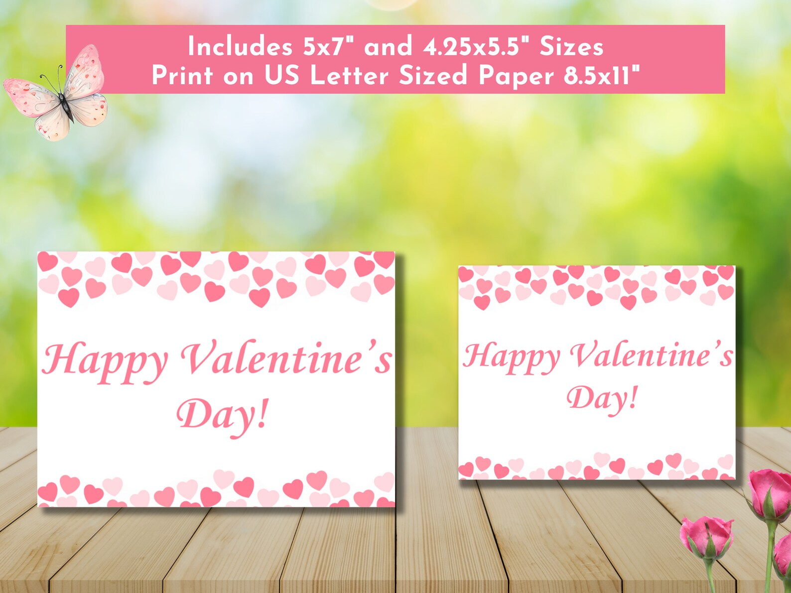 Happy Valentines Day Printable Card, Pink Hearts,5x7 and 4.25x5.5 ...